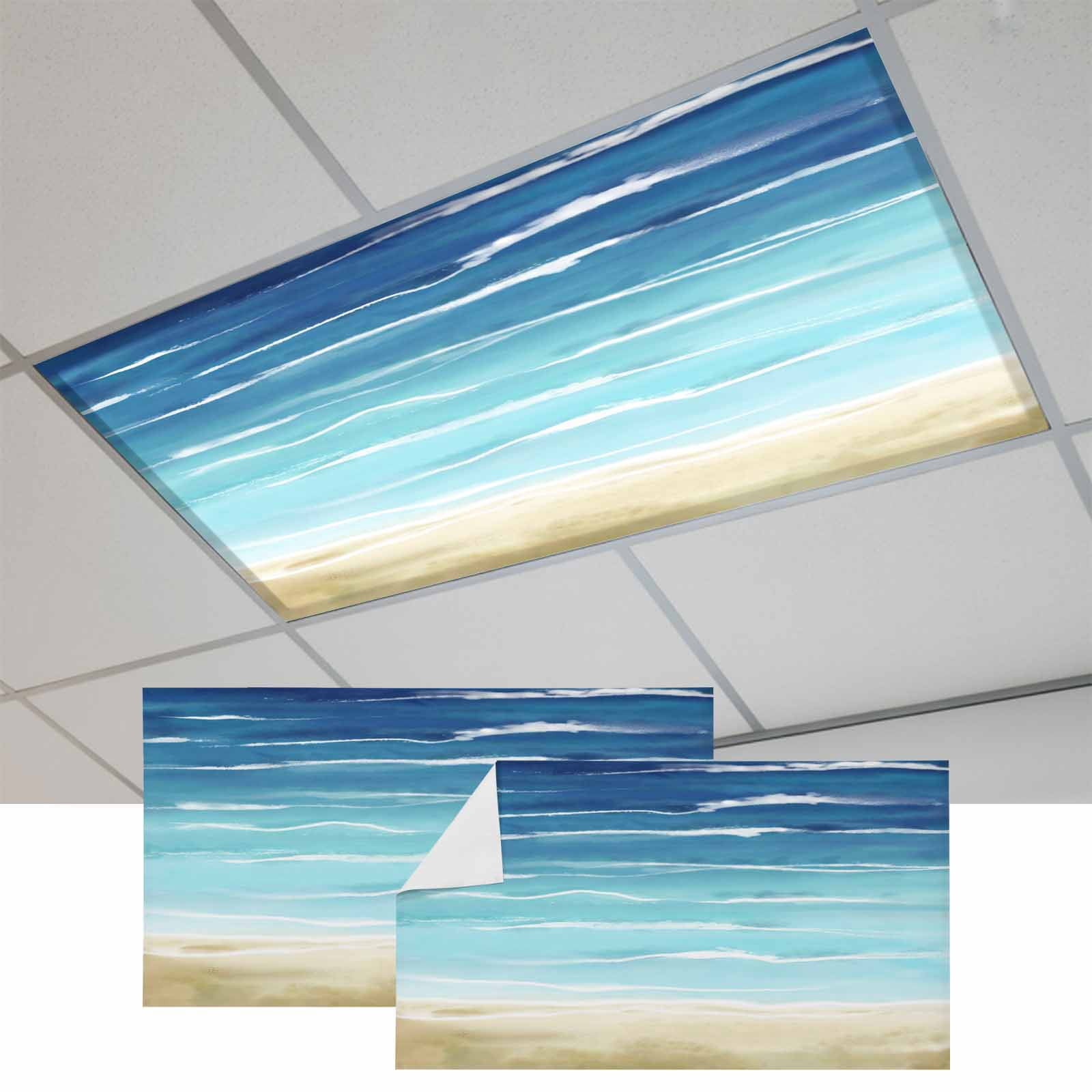 Blue Beige Ombre Fluorescent Light Covers, Coastal Nautical Summer ...
