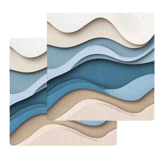 Blue Beige Ombre Kitchen Dish Towels for Drying Dishes Set of 2 ...