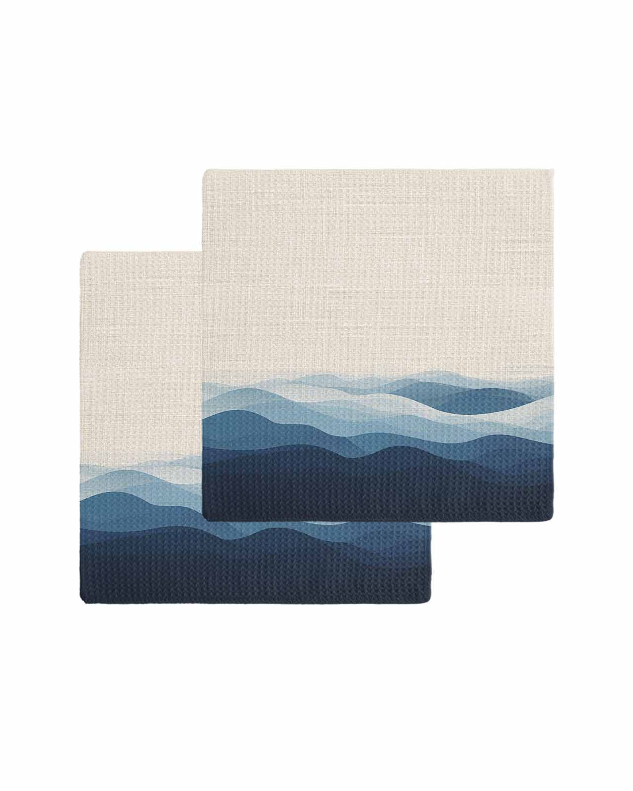 Blue Beige Ombre Kitchen Dish Towels for Drying Dishes Set of 2, Minimalist Ocean Waves Linen ...