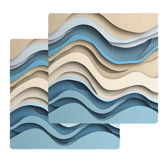 Blue Beige Ombre Kitchen Dish Towels for Drying Dishes Set of 2, Modern ...