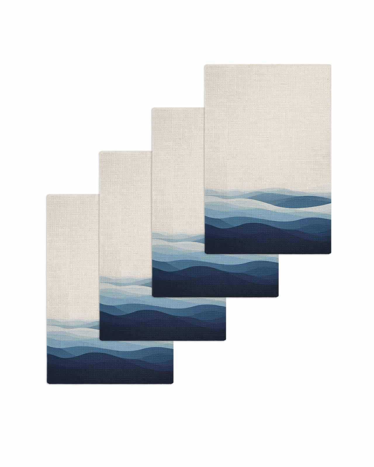 Blue Beige Ombre Kitchen Dish Towels for Drying Dishes Set of 4, Minimalist Ocean Waves Linen ...