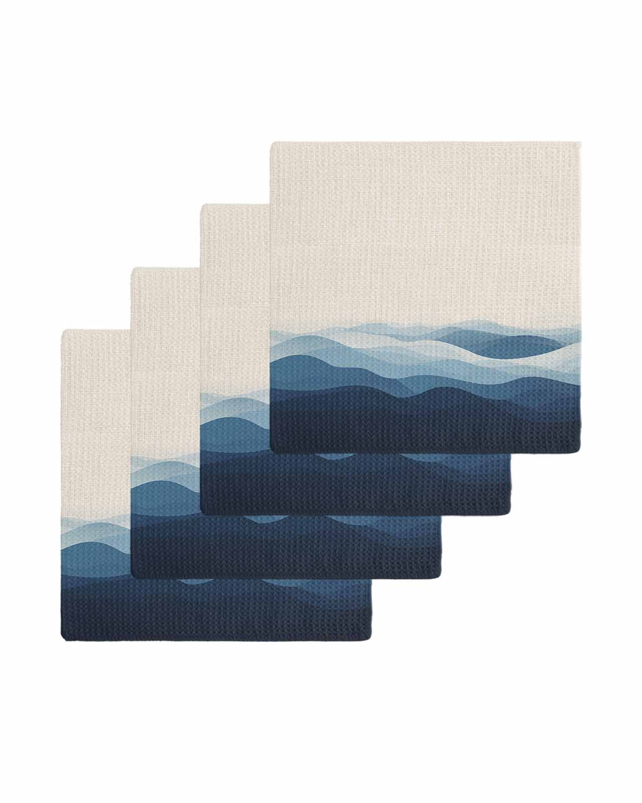 Blue Beige Ombre Kitchen Dish Towels for Drying Dishes Set of 4, Minimalist Ocean Waves Linen ...