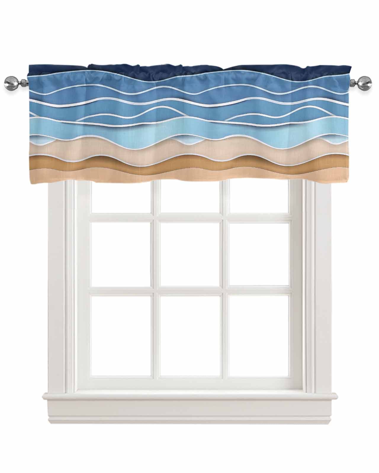 Blue Beige Ombre Kitchen Valances for Windows Farmhouse Linen Window ...