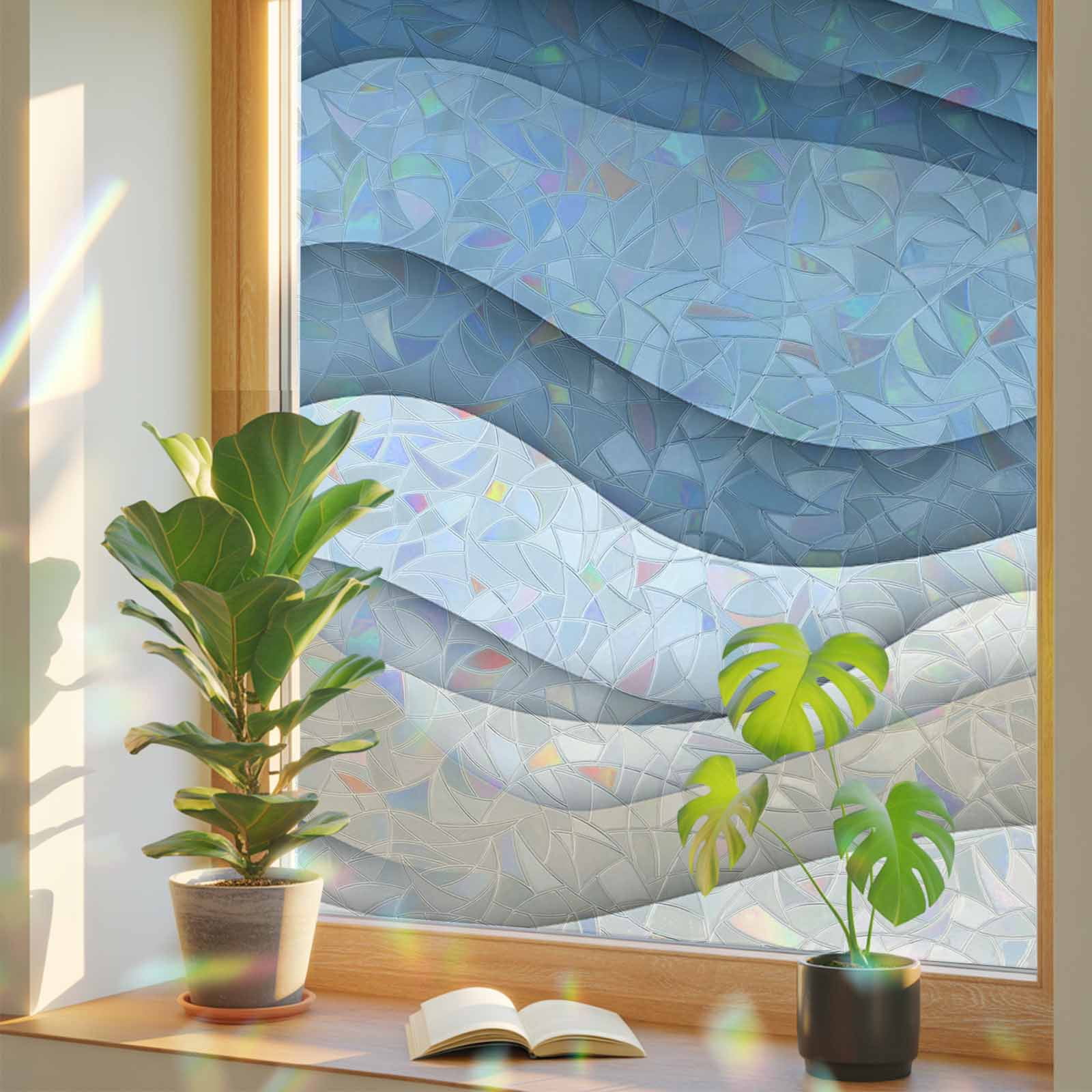 Blue Beige Ombre Privacy Window Film, Decorative Stained Glass Window ...