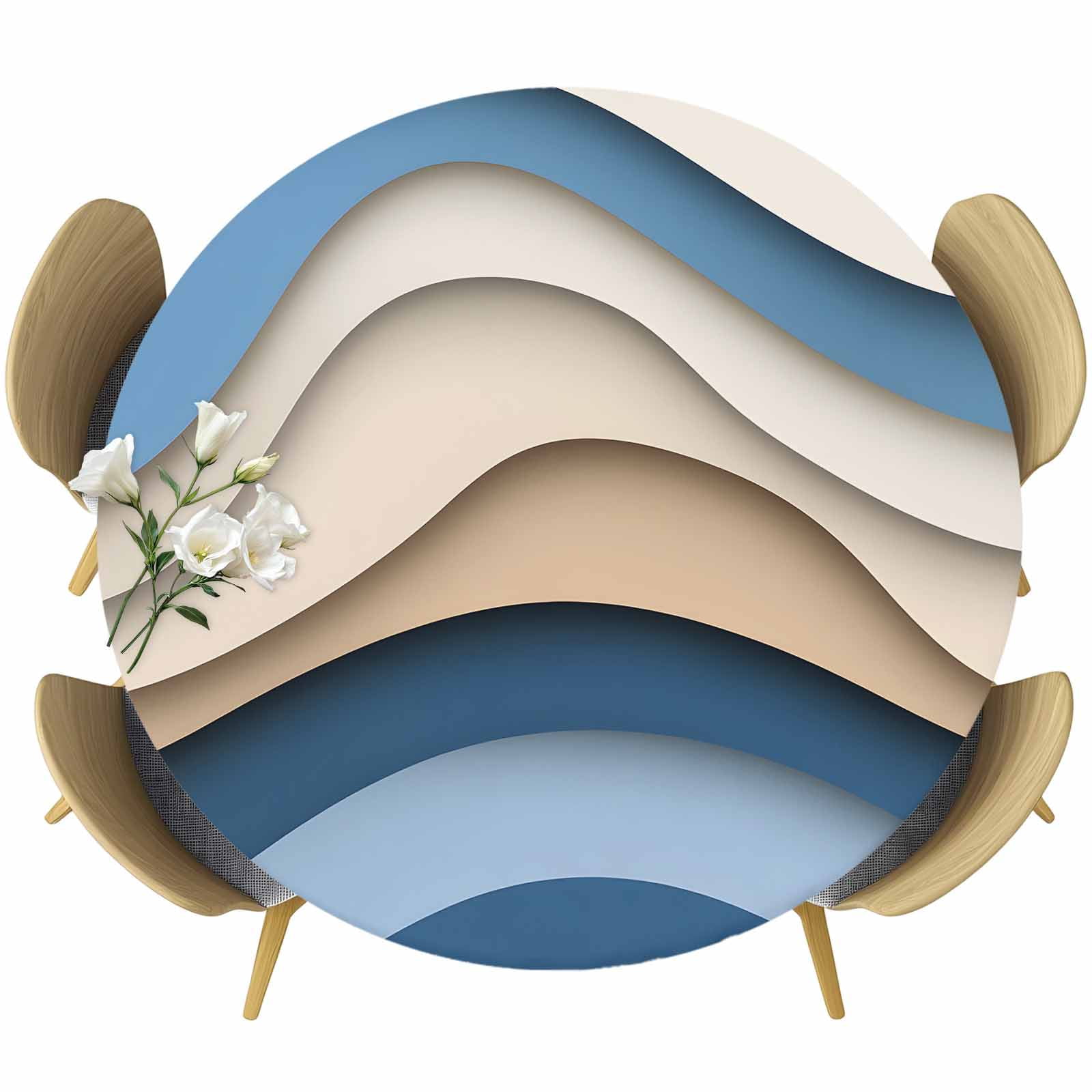 Blue Beige Ombre Round Tablecloth 45-54 Inch Round Fitted Table Cloth ...