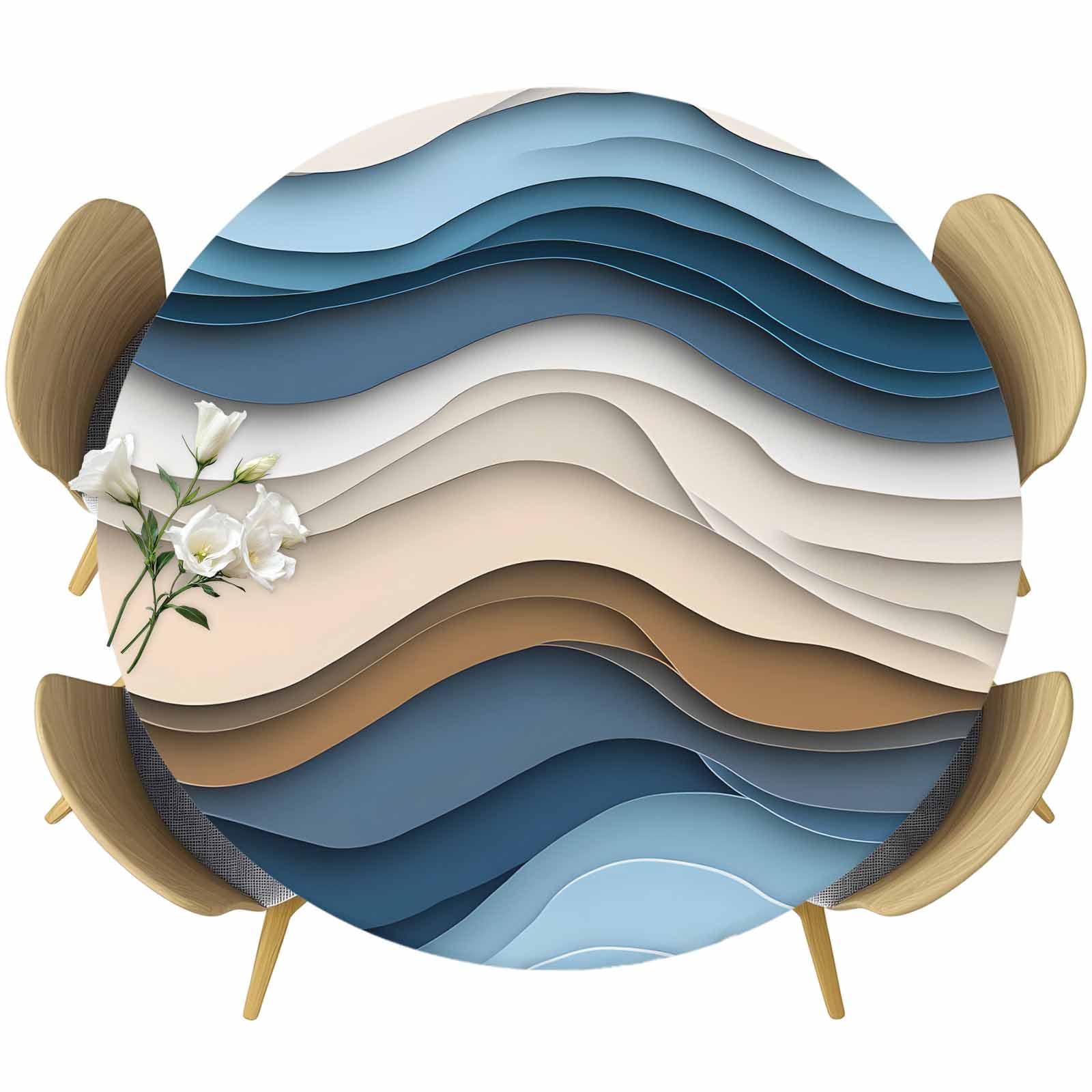 Blue Beige Ombre Round Tablecloth 45-54 Inch Round Fitted Table Cloth ...