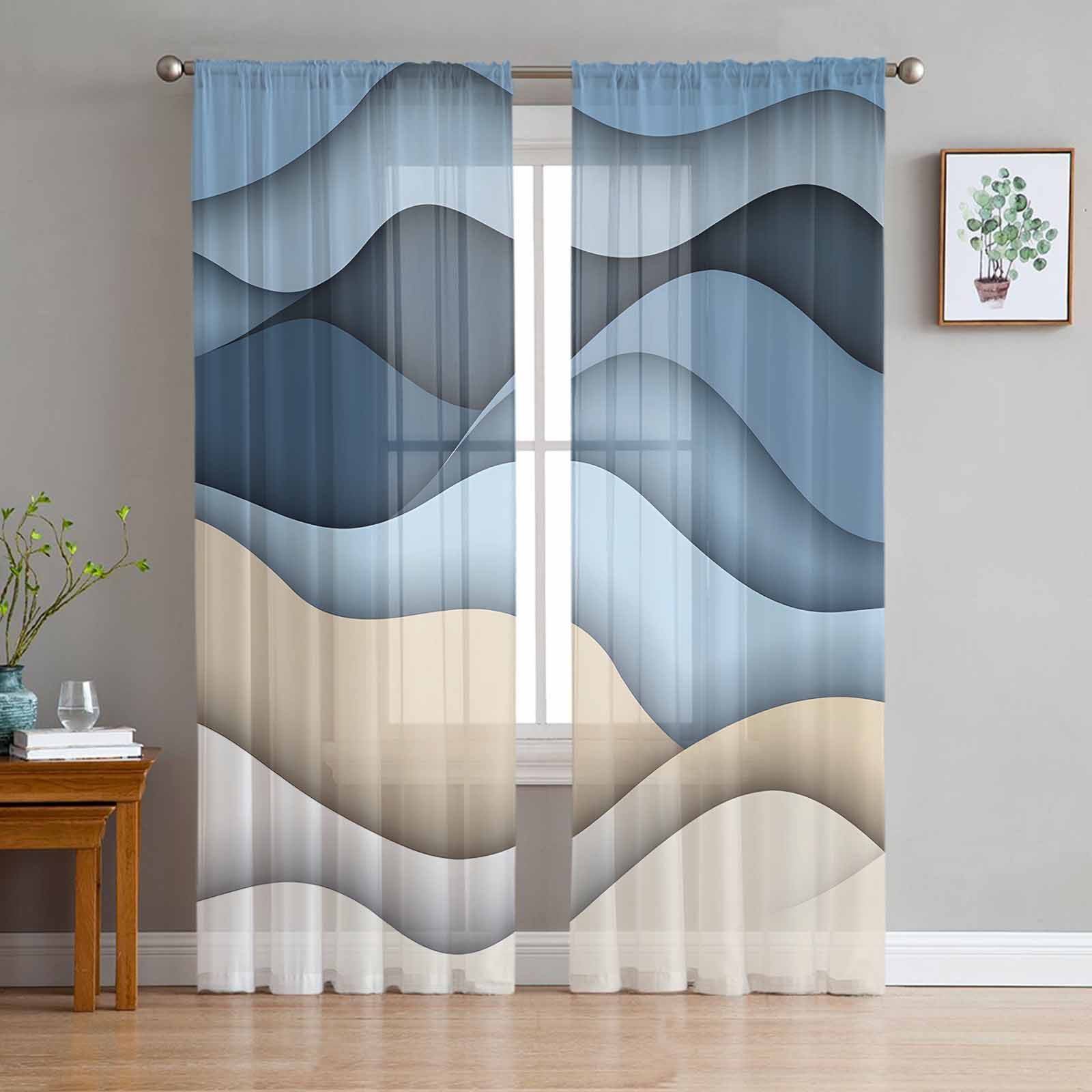 Blue Beige Ombre Sheer Curtains 72 Inches Long 2 Panels Set, Window ...