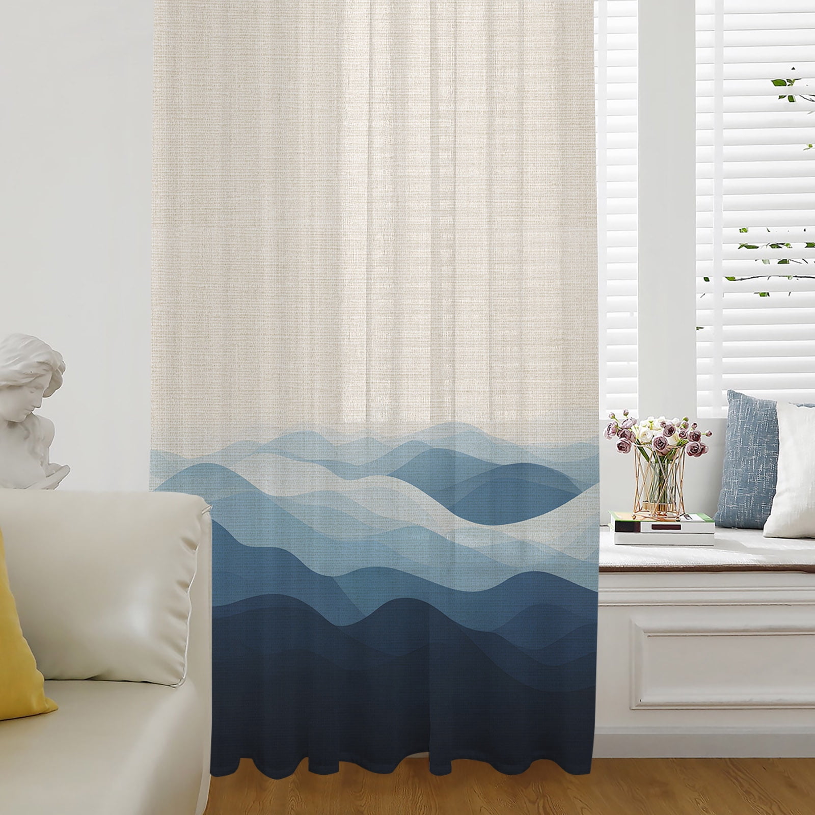 Blue Beige Ombre Sheer Curtains 84 Inch Length, Light Filtering Voile ...