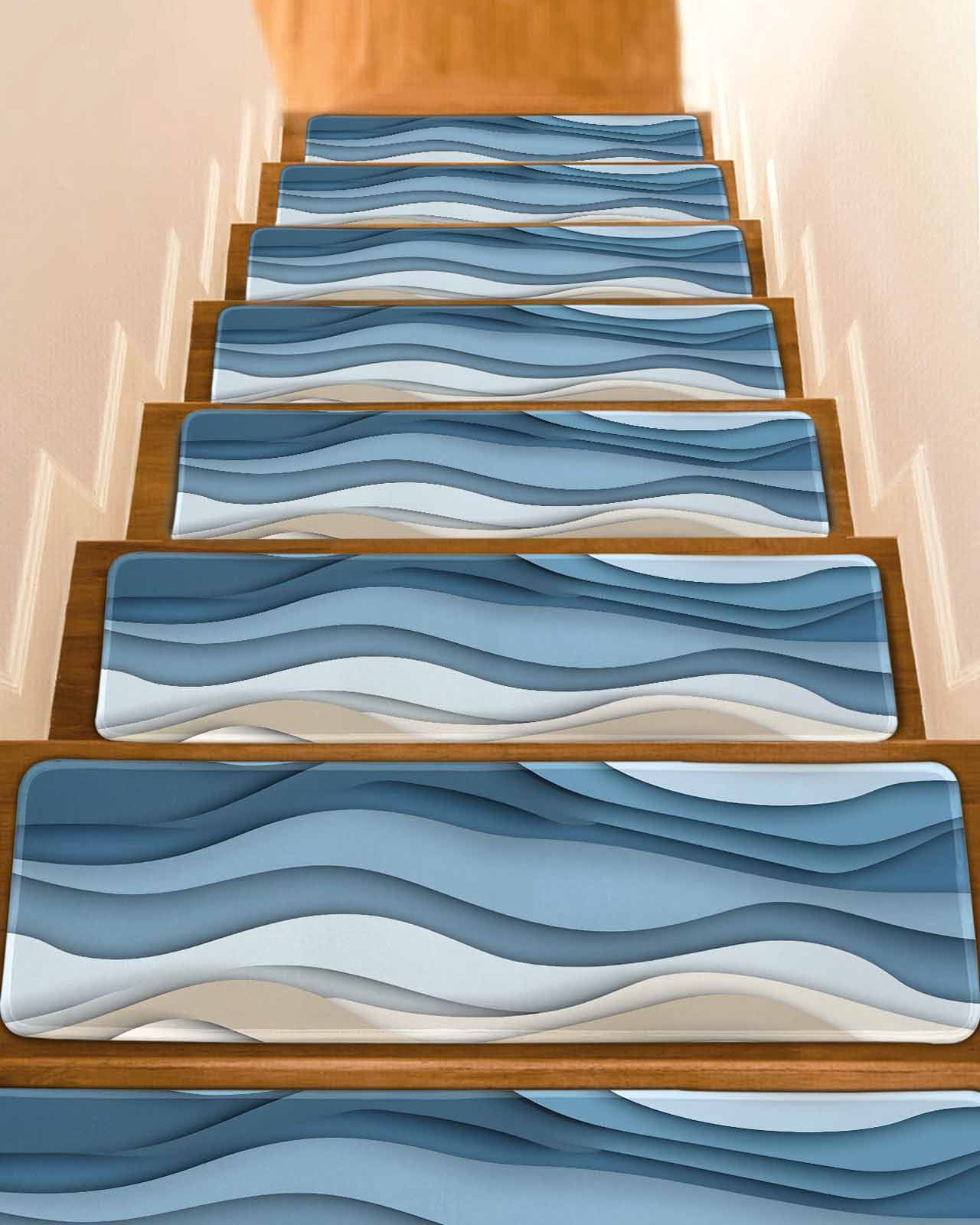 Blue Beige Ombre Stair Treads for Wooden Steps Indoor Runner Rug Carpet ...