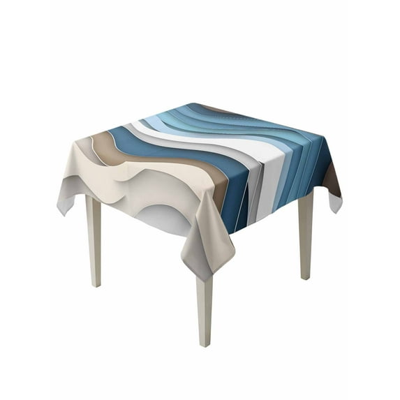Blue Beige Ombre Table Cloth, Moire Geometric Abstract Modern ...