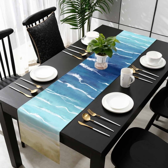 Blue Beige Ombre Table Runner 36 Inches Small - Coastal Nautical Summer ...