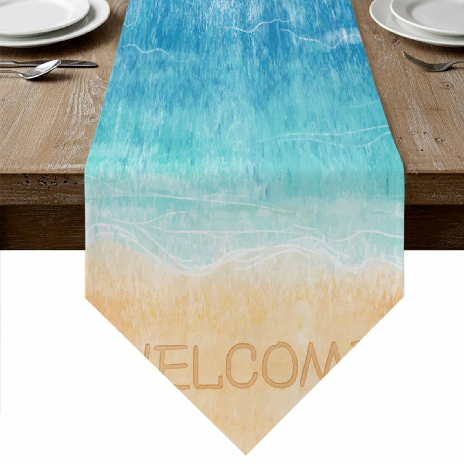 Blue Beige Ombre Table Runner Linen Burlap Table Runner 108 Inches Long ...