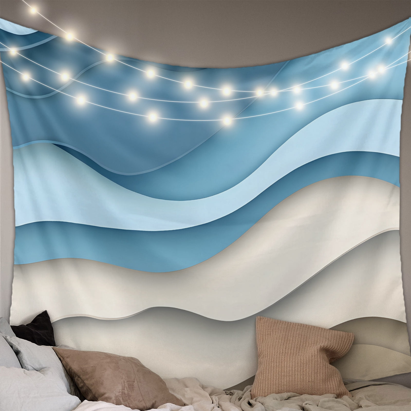 Blue Beige Ombre Tapestry for Bedroom Wall Hanging Tapestry, Moire Art ...
