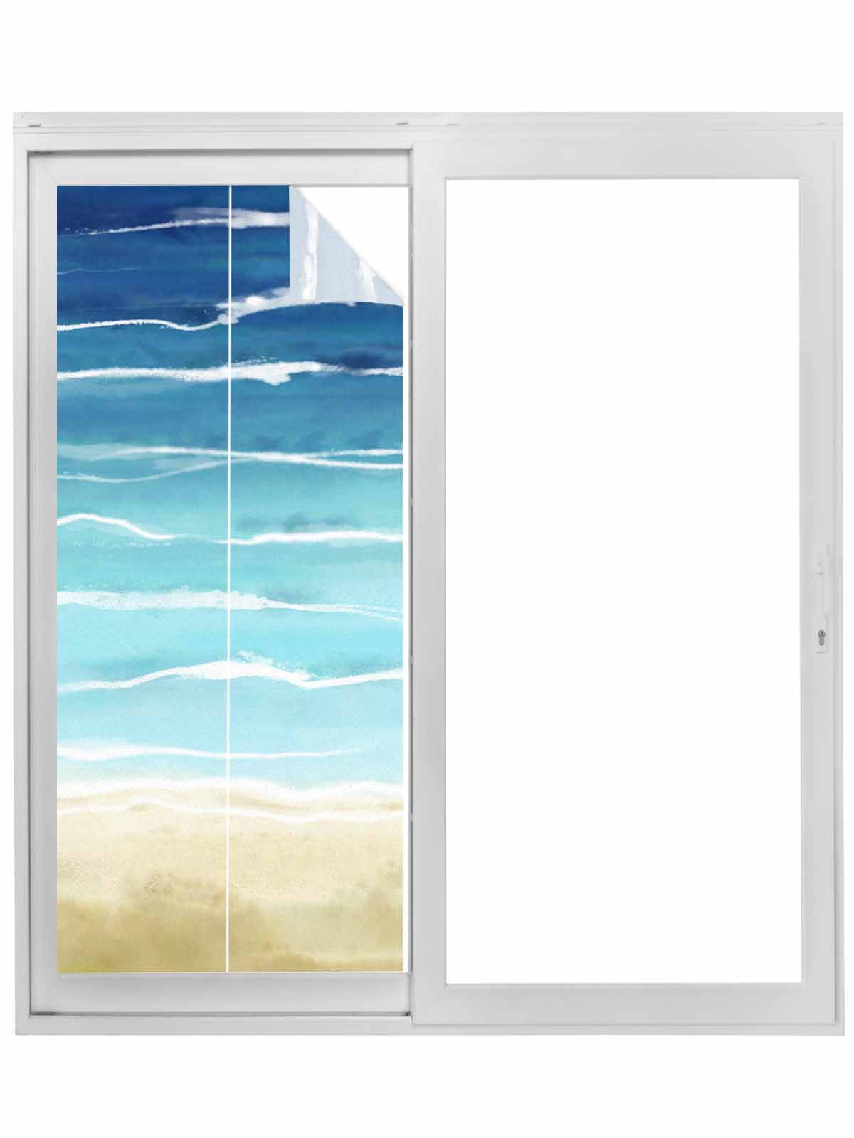 Blue Beige Ombre Window Privacy Film, Coastal Nautical Summer Beach ...