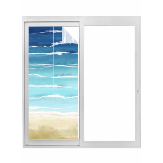 Blue Beige Ombre Window Privacy Film, Coastal Nautical Summer Beach ...