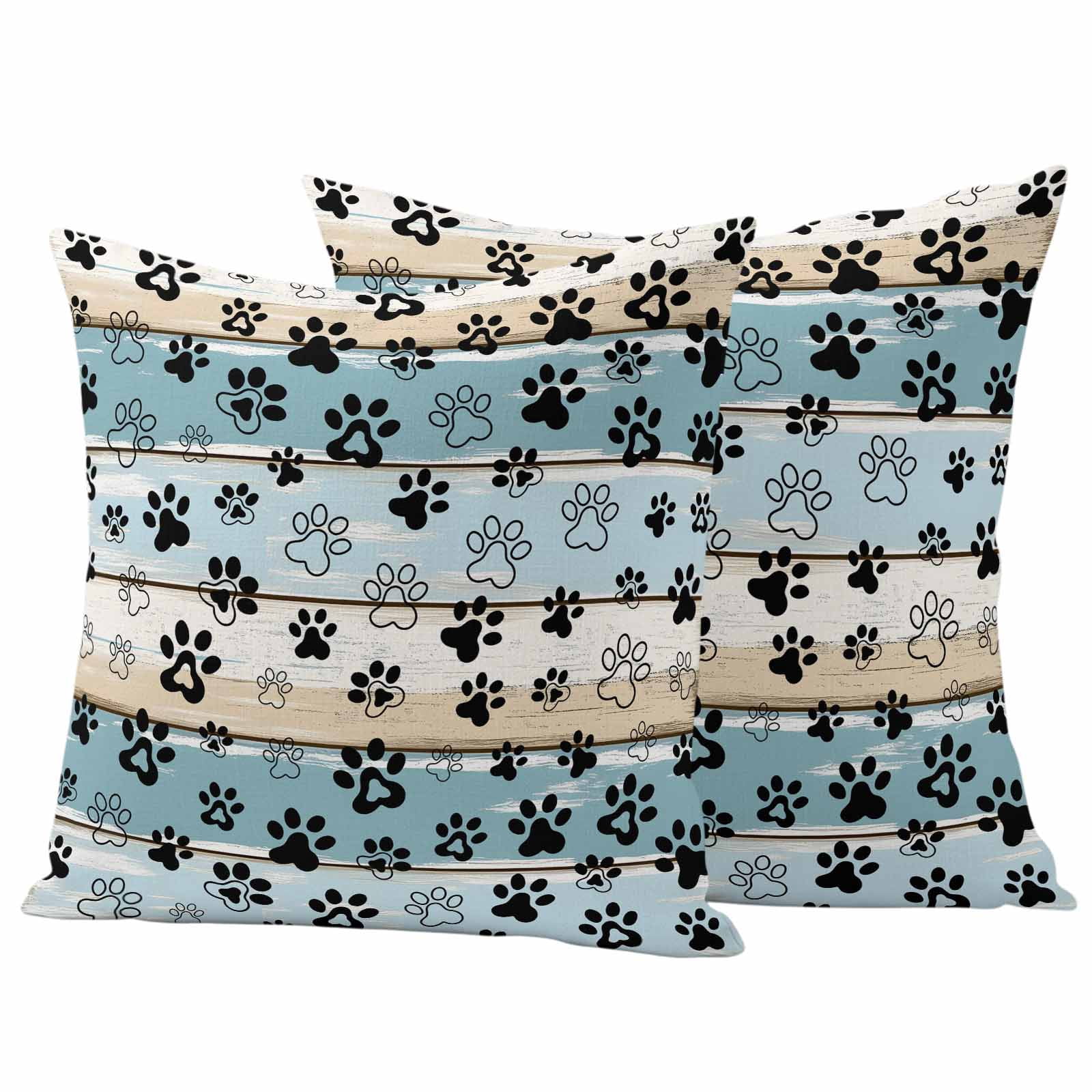 Blue Beige Paw Print Outdoor Waterproof Pillow Covers, Vintage ...