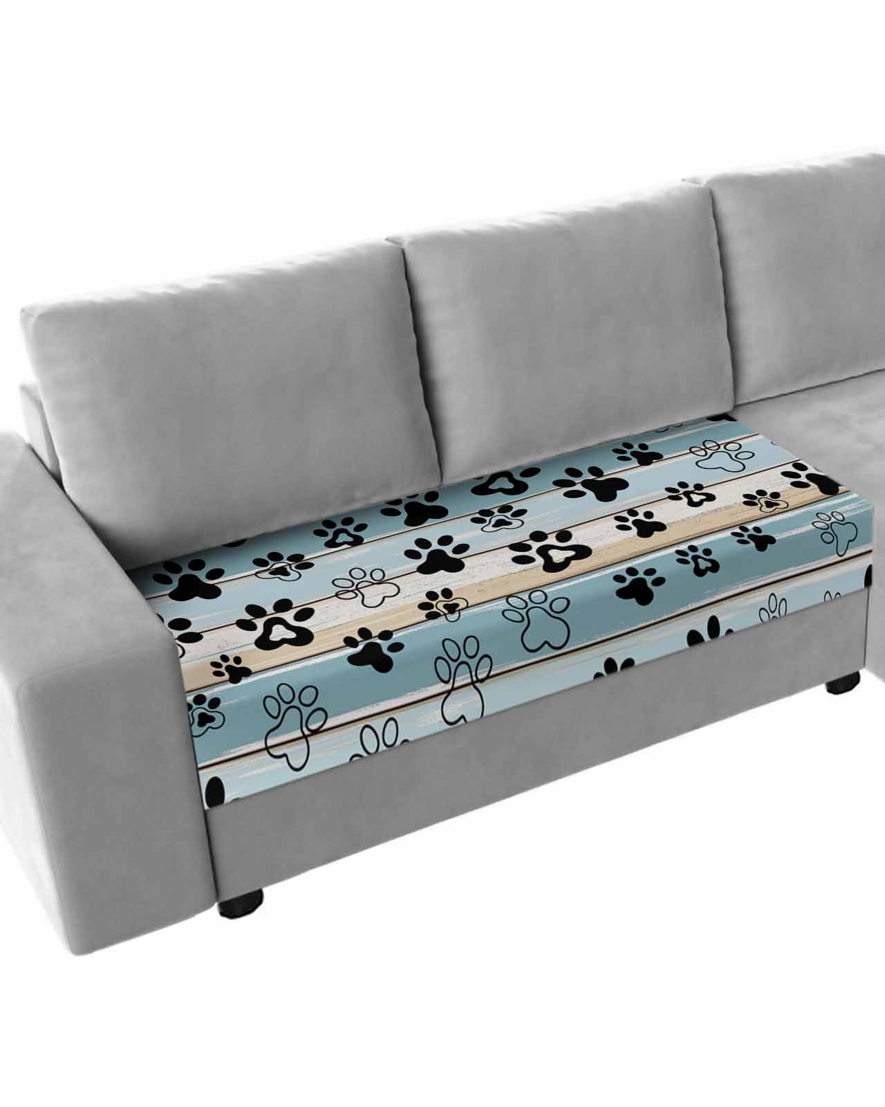 Blue Beige Paw Print Sofa Couch Cushion Covers Washable, Removable ...