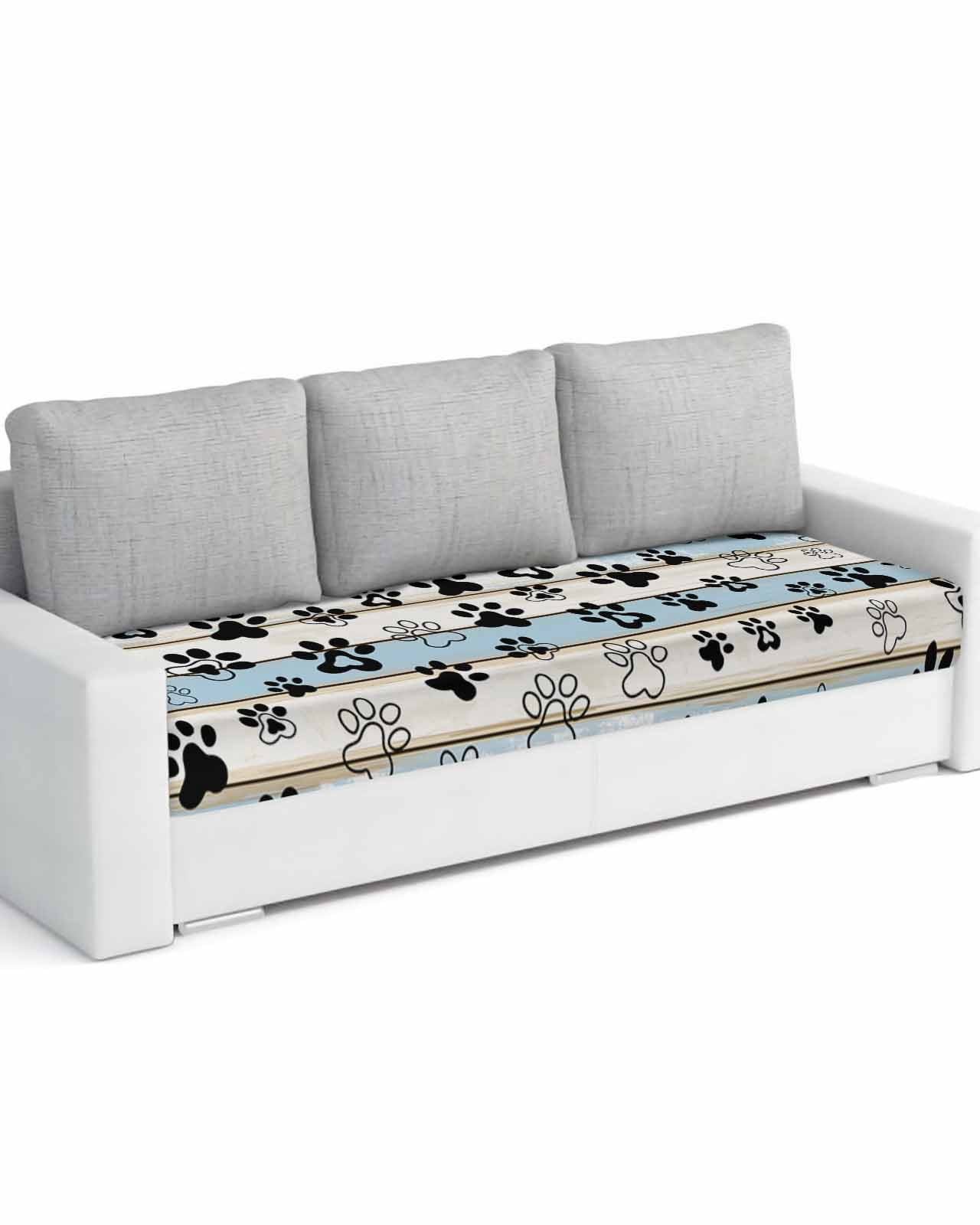 Blue Beige Paw Print Sofa Couch Cushion Covers Washable, Removable ...