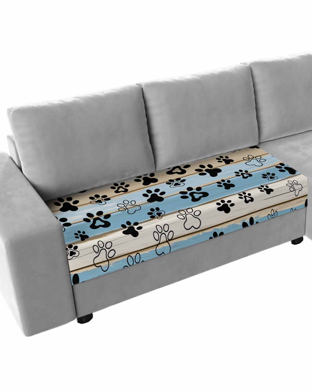 Blue Beige Paw Prints Sofa Couch Cushion Covers Washable, Removable ...