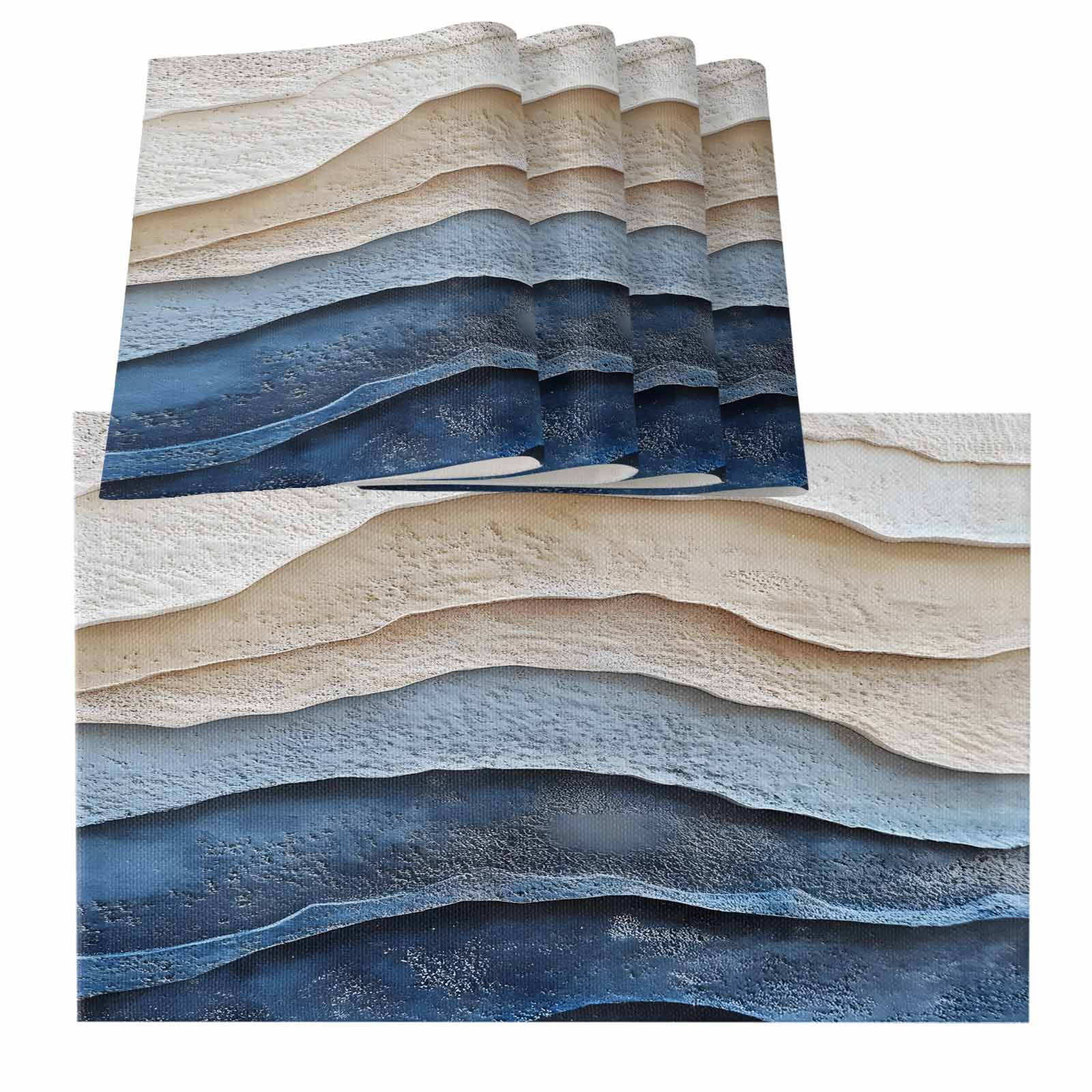 Blue Beige Placemats for Dinning Table Set of 4, Coastal Wave Modern ...