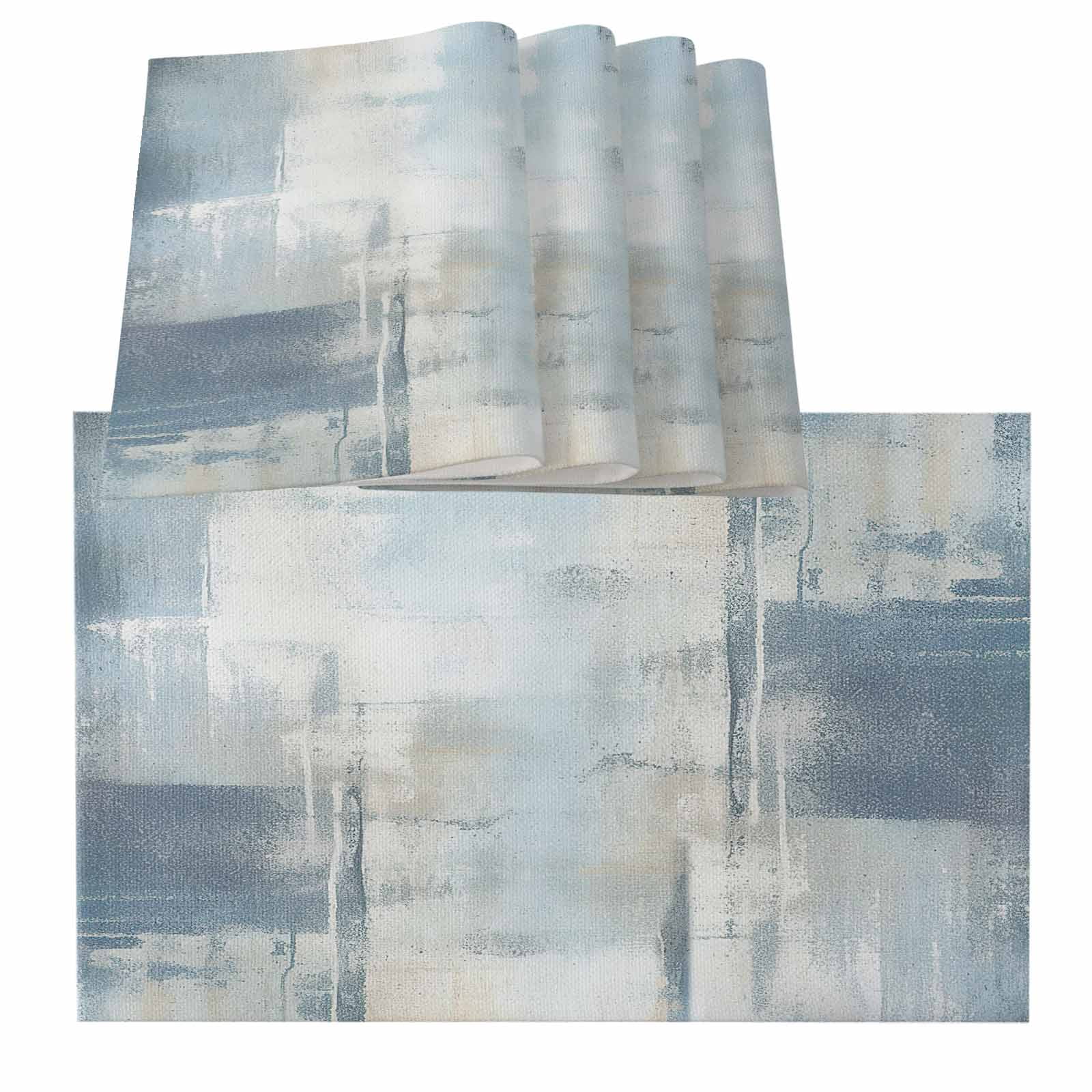 Blue Beige Placemats for Dinning Table Set of 4, Oil Painting Abstract ...