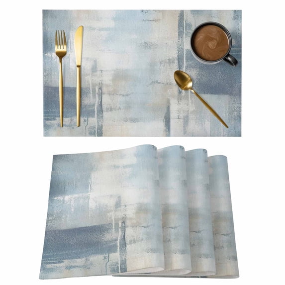Blue Beige Placemats Set of 8, Cotton Linen Fabric Place Mats, Oil ...