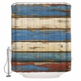Blue Beige Plank Bathroom Shower Curtains with 12 Hooks Polyester ...