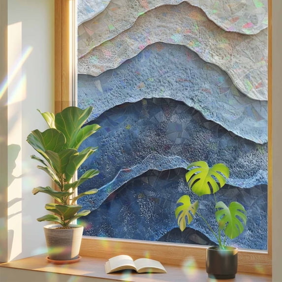 Blue Beige Privacy Window Film, Decorative Stained Glass Window Film ...
