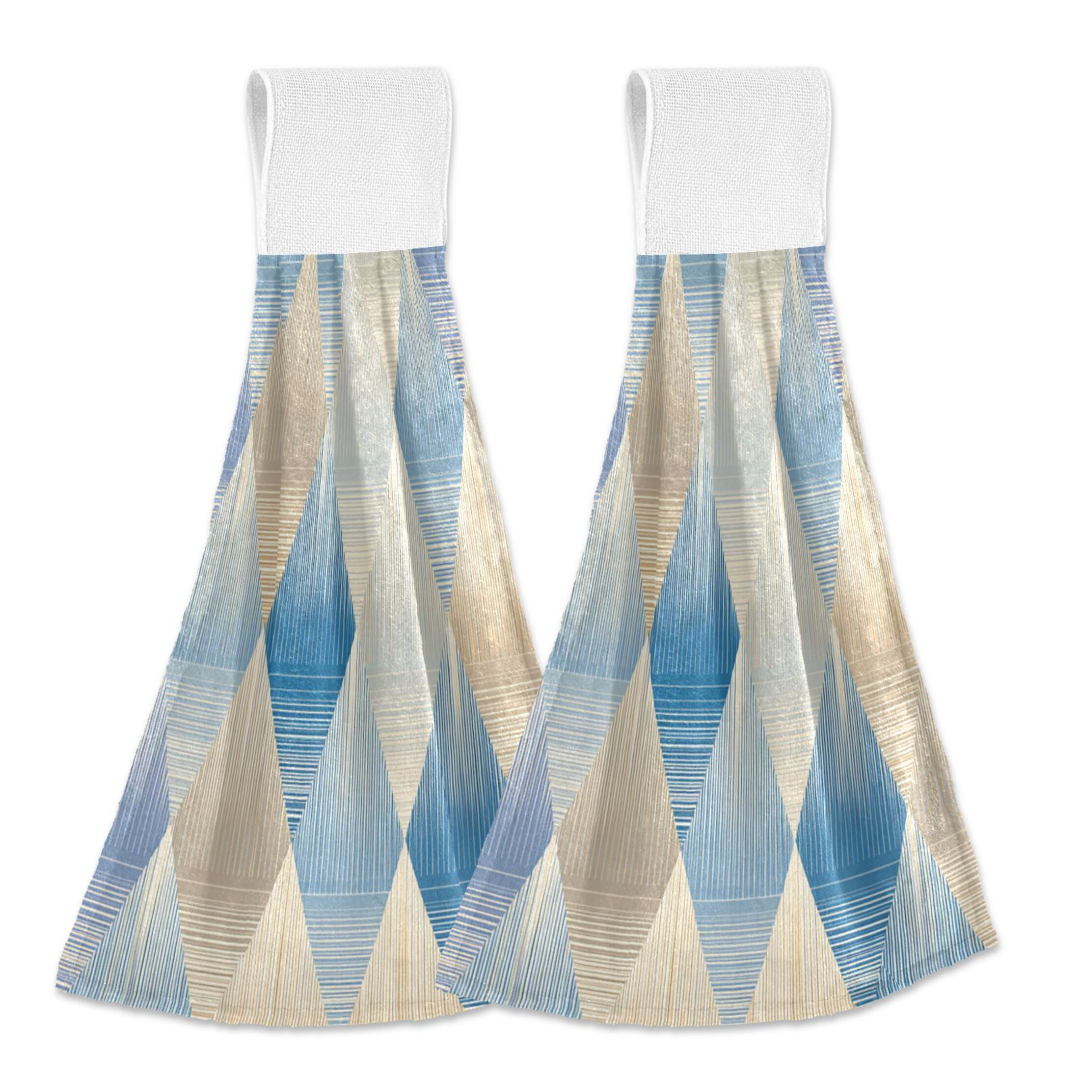 Blue Beige Rhombus Patterns Hanging Towels with Loop Hand Towels Nylon ...