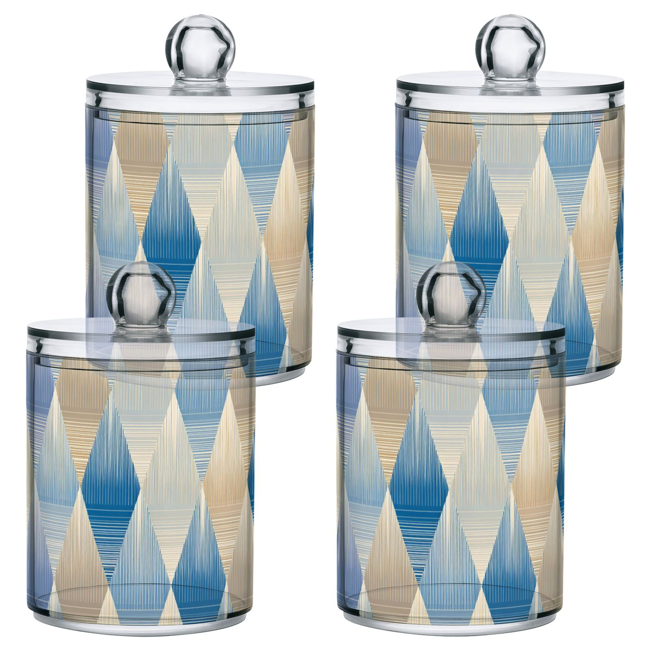 Blue Beige Rhombus Patterns Translucent Plastic Cans Storage Canisters ...