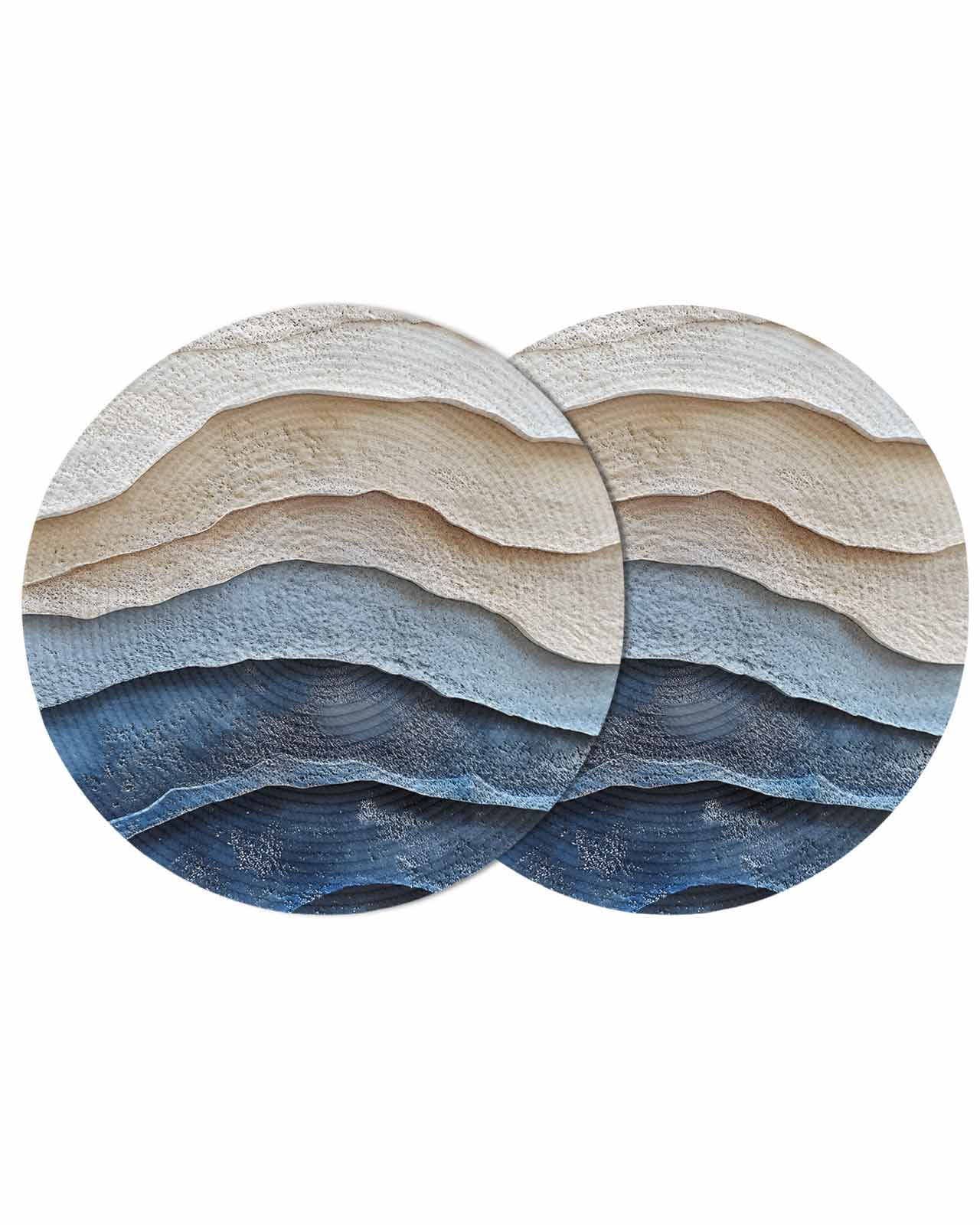 Blue Beige Round 13 Inch Placemats Set of 2, Coastal Wave Modern ...