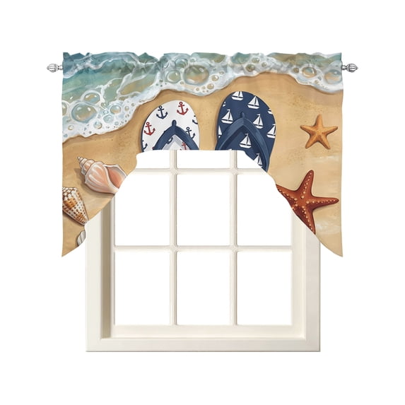 Blue Beige Seaside Swag Curtains for Kitchen Coastal Waves Starfish ...