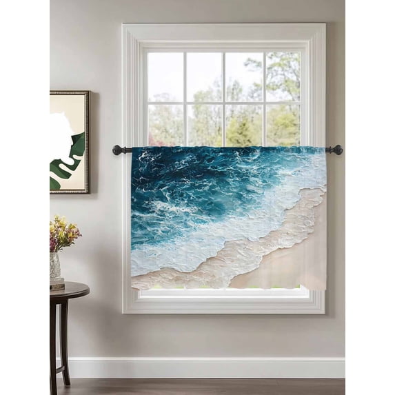Blue Beige Sheer Curtains 54 Inch Long 1 Panel Gradient Ocean Wave ...