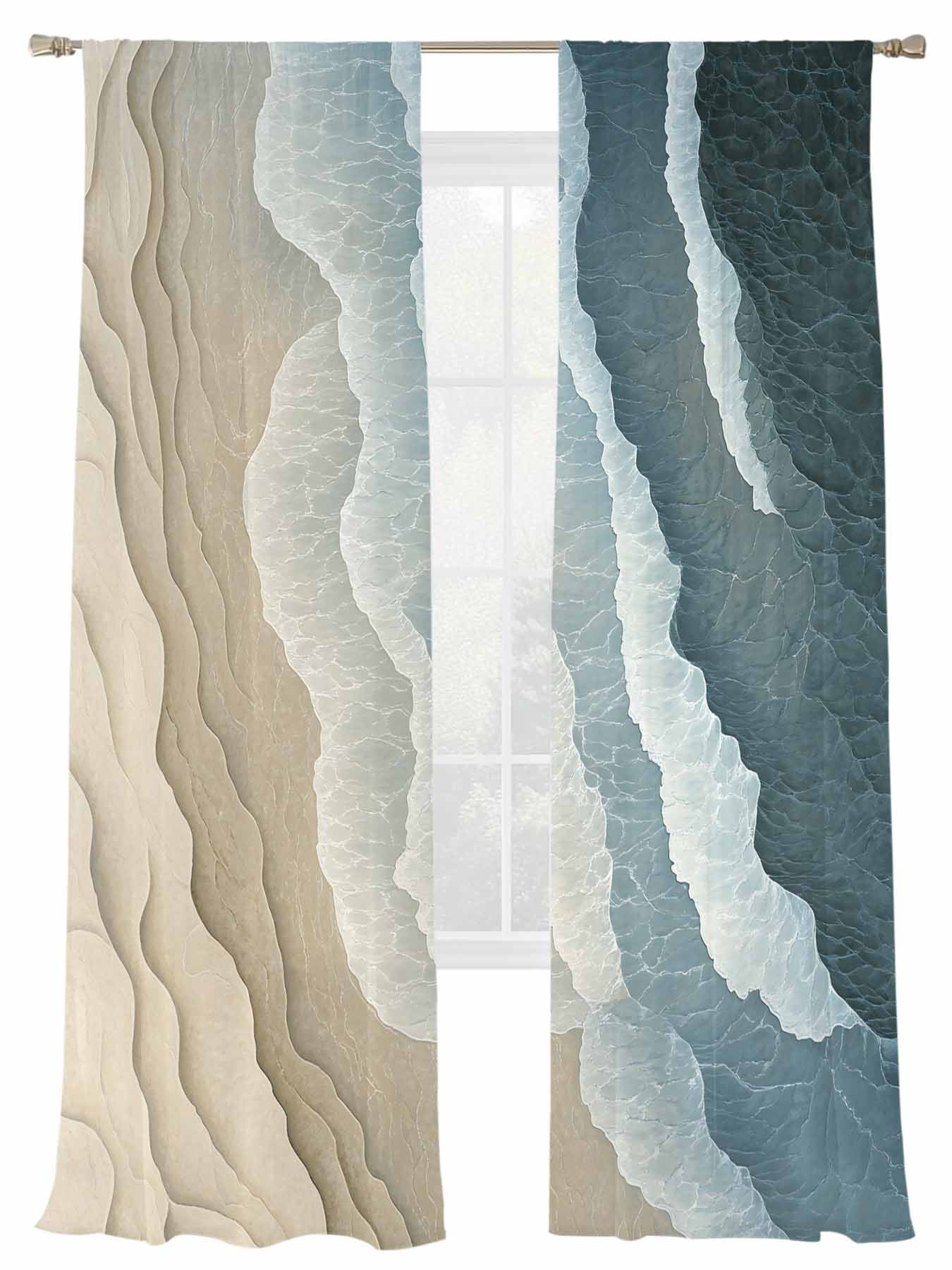 Blue Beige Sheer Curtains for Living Room Bedroom, Light-filtering ...
