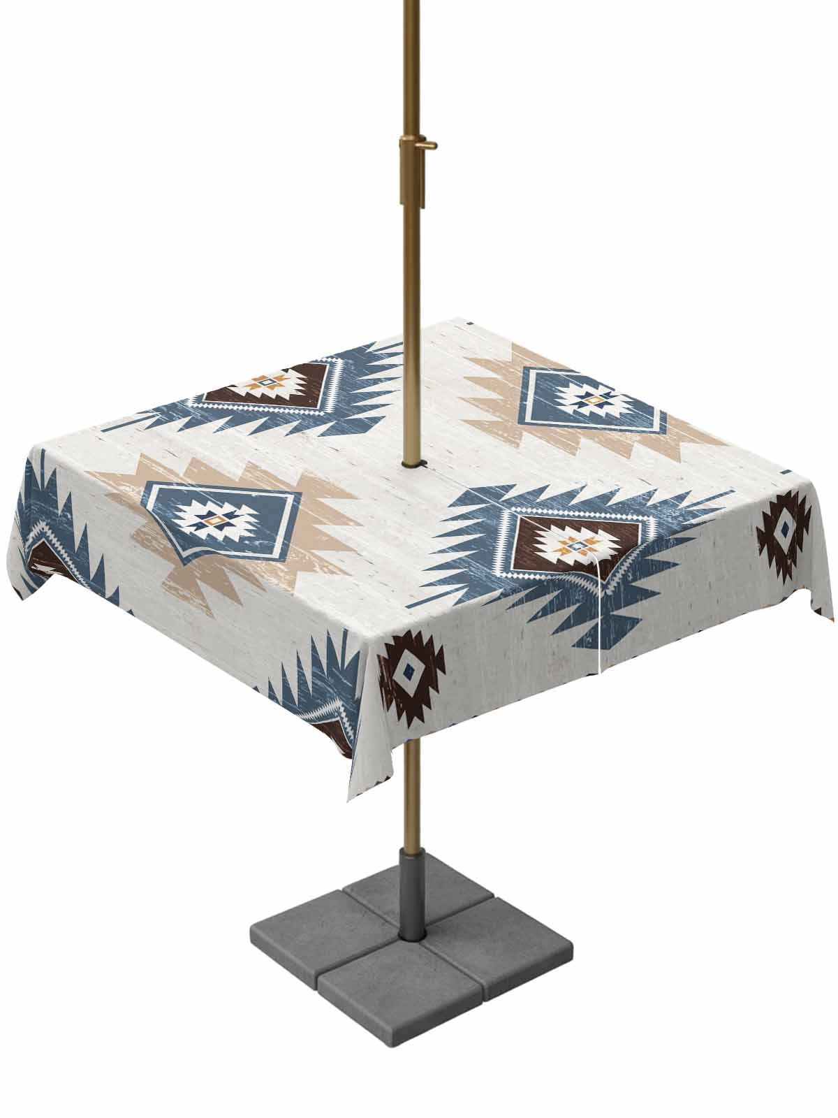 Blue Beige Square Outdoor Tablecloth with Umbrella Hole Aztec Ethnic ...