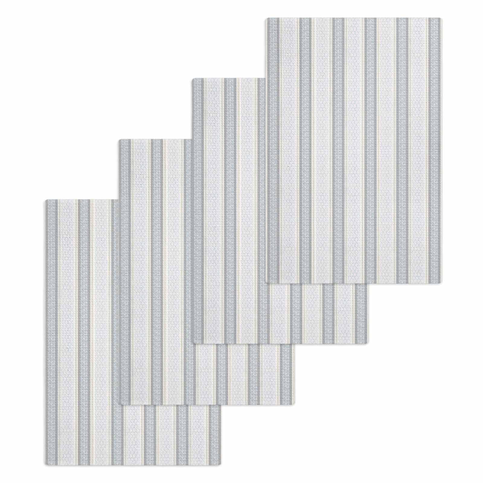 Blue Beige Striped Kitchen Dish Towels for Drying Dishes Set of 4, Boho ...