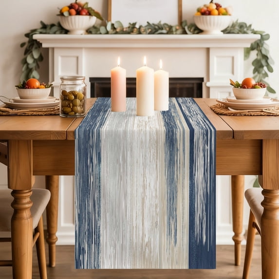 Blue Beige Stripes Dining Table Runner, Vintage Rustic Minimalist ...