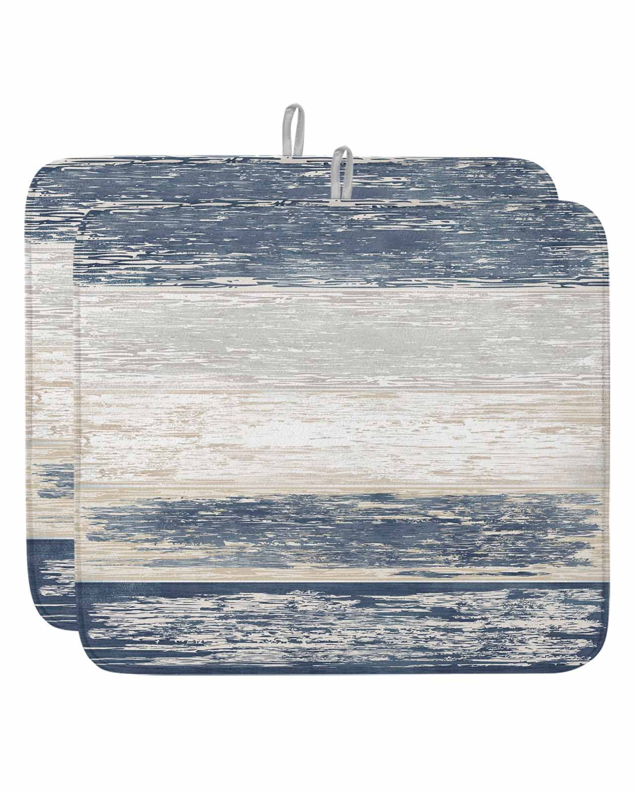 Blue Beige Stripes Dish Drying Mat 16x18 inch Vintage Rustic Minimalist ...