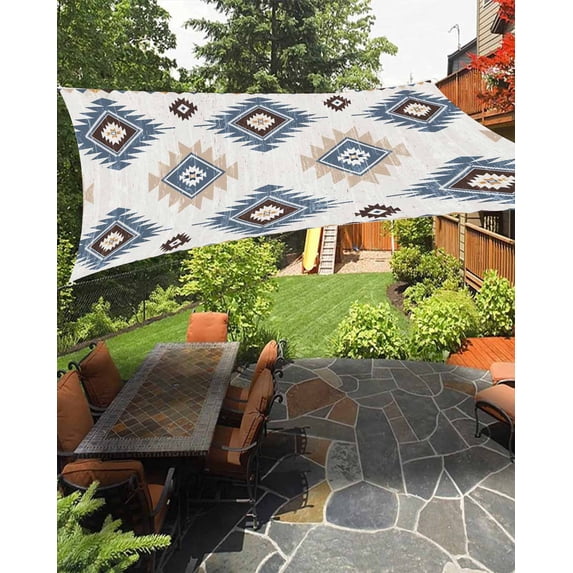 Blue Beige Sun Shade Sail 8'X10' Aztec Ethnic Southwestern Native ...