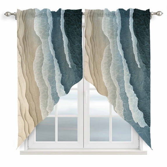 Blue Beige Swag Curtain Valance for Window 2 Panels Gradient Sea Wave ...