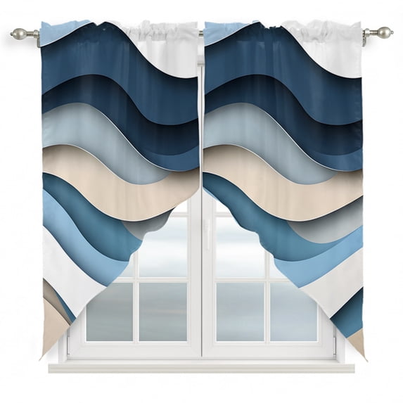 Blue Beige Swag Curtain Valance for Window 2 Panels Modern Geometric ...