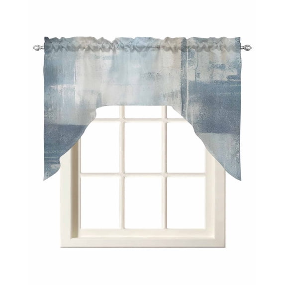 Blue Beige Swag Curtains for Kitchen Oil Painting Abstract Art ...