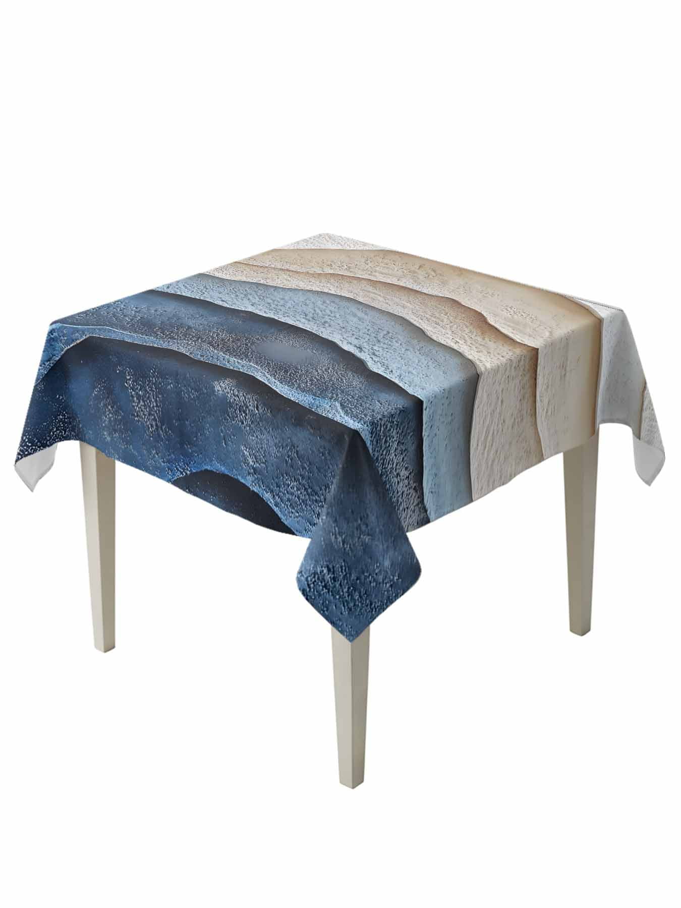 Blue Beige Table Cloth, Coastal Wave Modern Abstract Art Waterproof Tablecloth for Square Tables ...