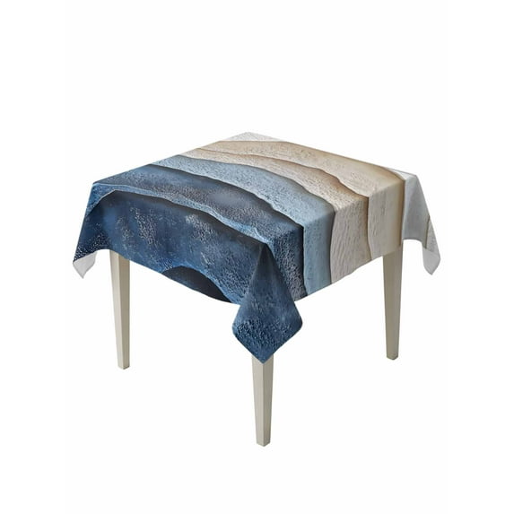 Blue Beige Table Cloth, Coastal Wave Modern Abstract Art Waterproof ...