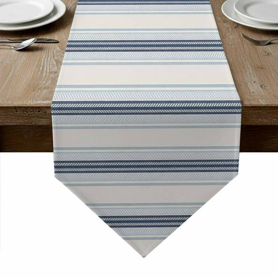 Blue Beige Table Runner Linen Burlap Table Runner 72 Inches Long Modern ...