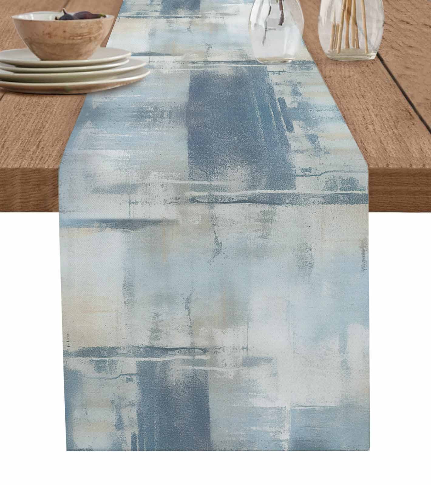 Blue Beige Table Runner Oil Painting Abstract Art Contemporary ...