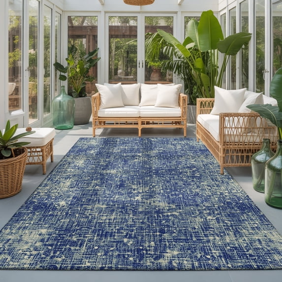 Blue Beige Textured 6'x9' Large Area Rugs Vintage Rustic Abstract ...