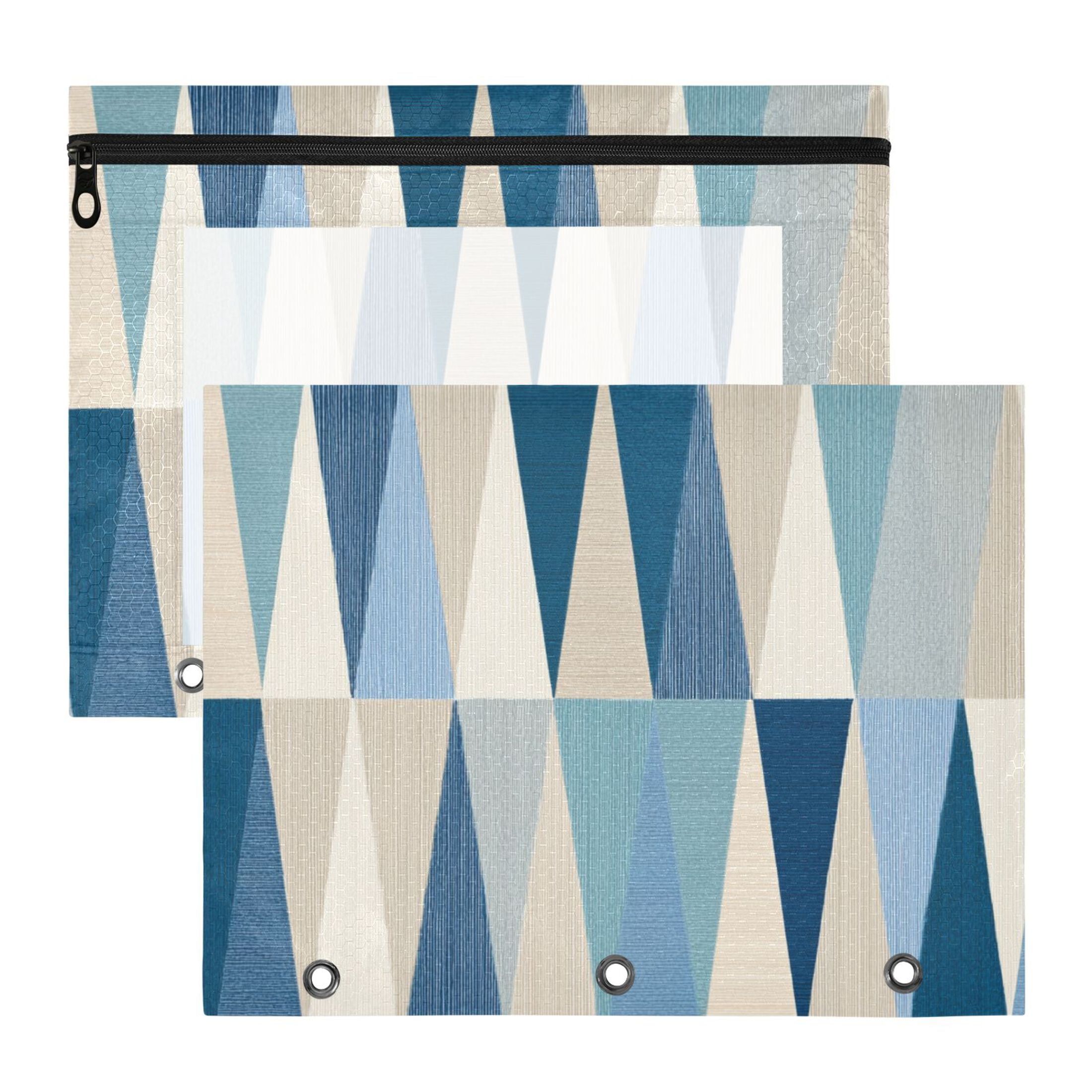 Blue Beige Triangles 3-Ring Binder Pouches A4 Size Zipper Pocket File ...