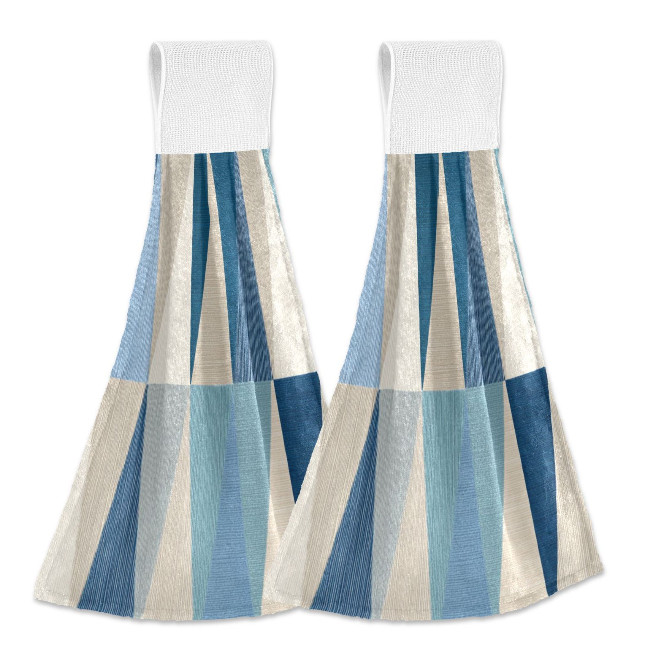 Blue Beige Triangles Hanging Towels with Loop Hand Towels Nylon ...