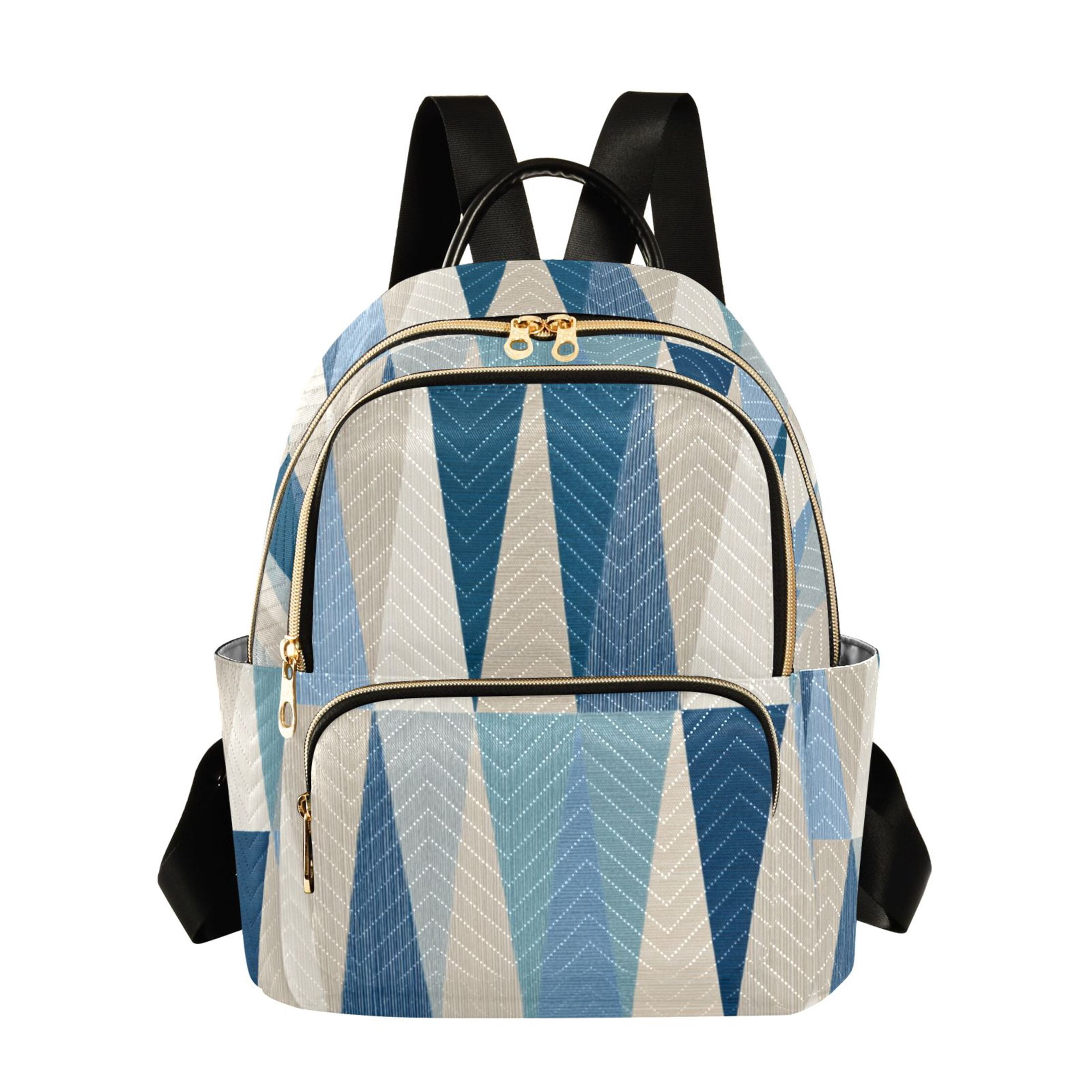 Blue Beige Triangles Quilted Backpack Fashion Daypack Commuter Bag for ...